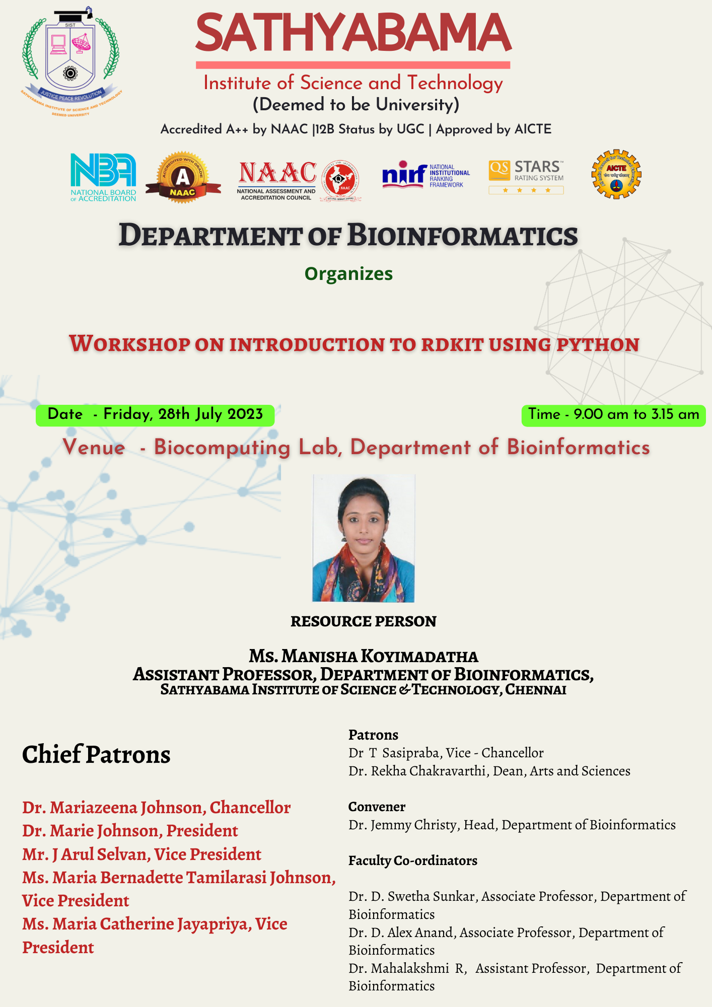 BIOINFORMATICS | Sathyabama Institute of Science and Technology (Deemed ...